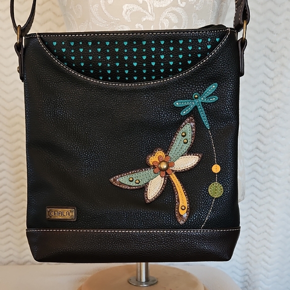 Chala | Bags | Chala Black Crossbody Bag With Dragonfly Design | Poshmark